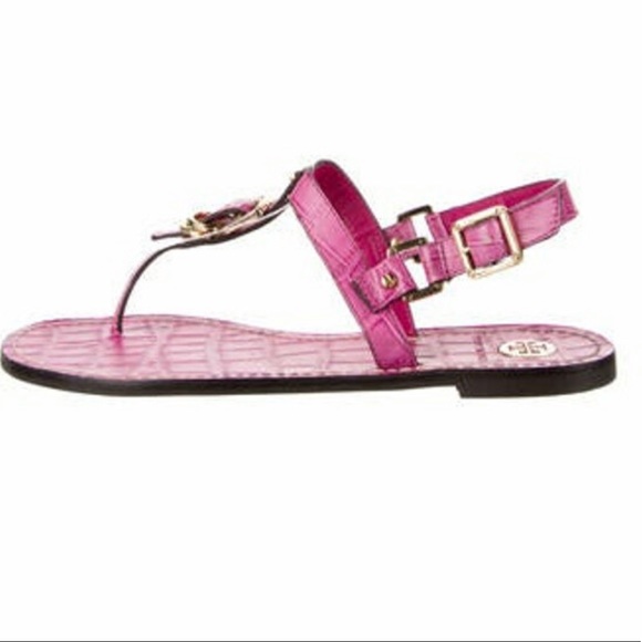 Tory Burch | Shoes | Tory Burch Pink Croc T Strap Sandals | Poshmark